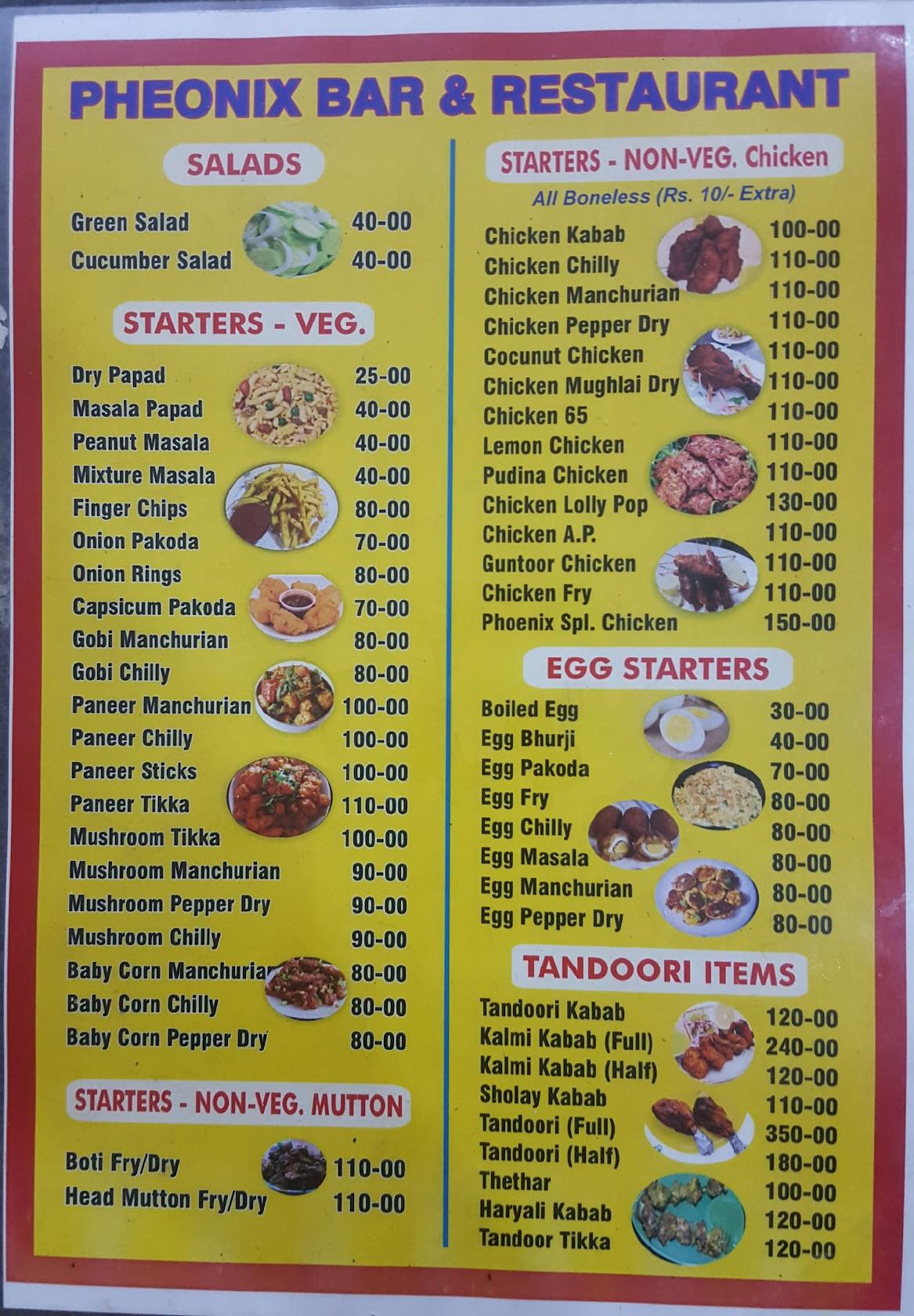 Menu at Phoenix Bar And Restaurant, Bengaluru, 5H6V+5JC