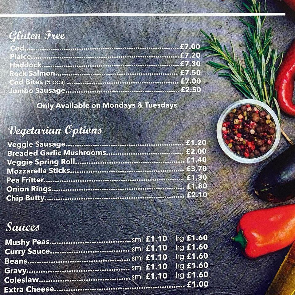 Menu at Robbie's Plaice cafe, Bath