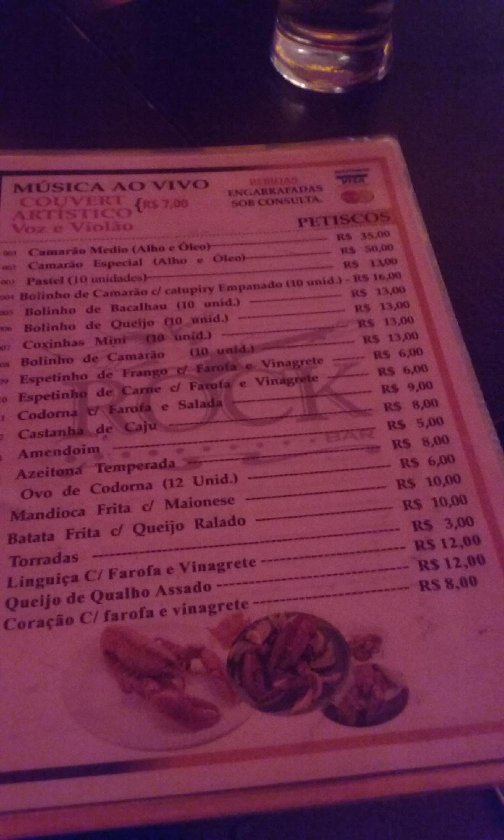 Menu at Rock Bar, Esperança, R. Manoel Rodrigues de Oliveira