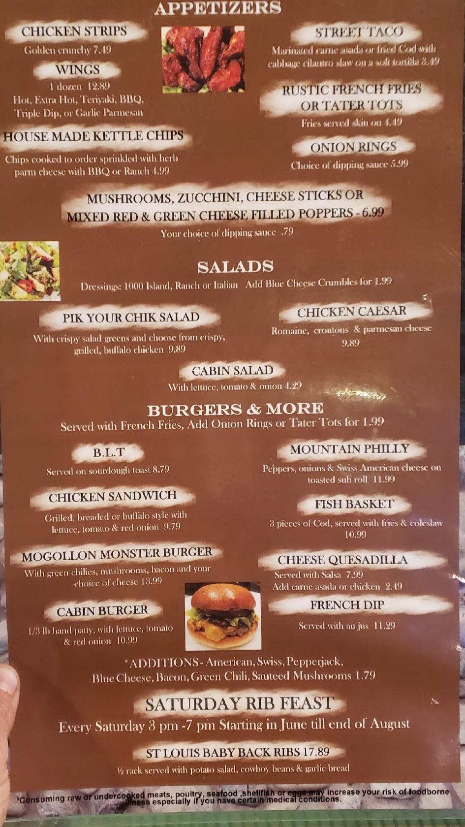 Menu at The Cabin Bar & Grill, Heber-Overgaard
