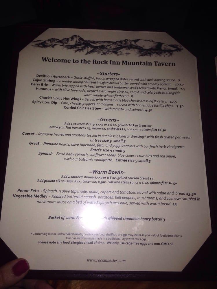 Menu at The Rock Inn Mountain Tavern steakhouse, Estes Park