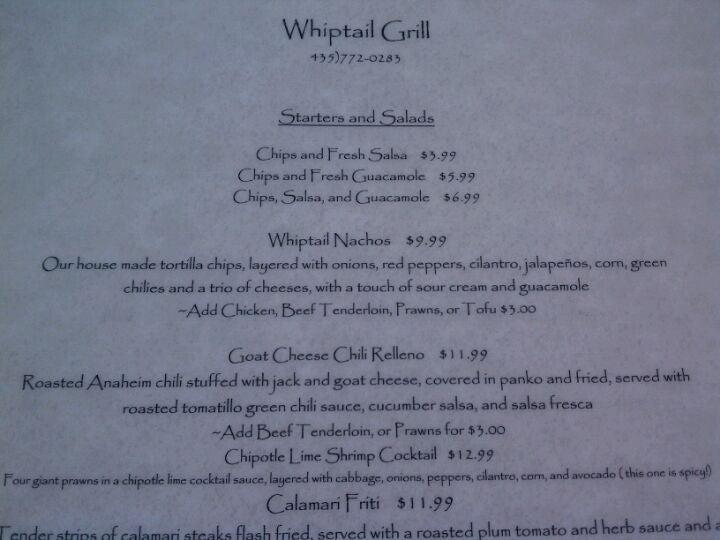 Menu at Whiptail Grill restaurant, Springdale