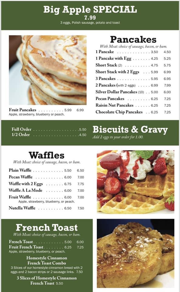 Menu at Big Apple Restaurant, Peru, Plank Rd