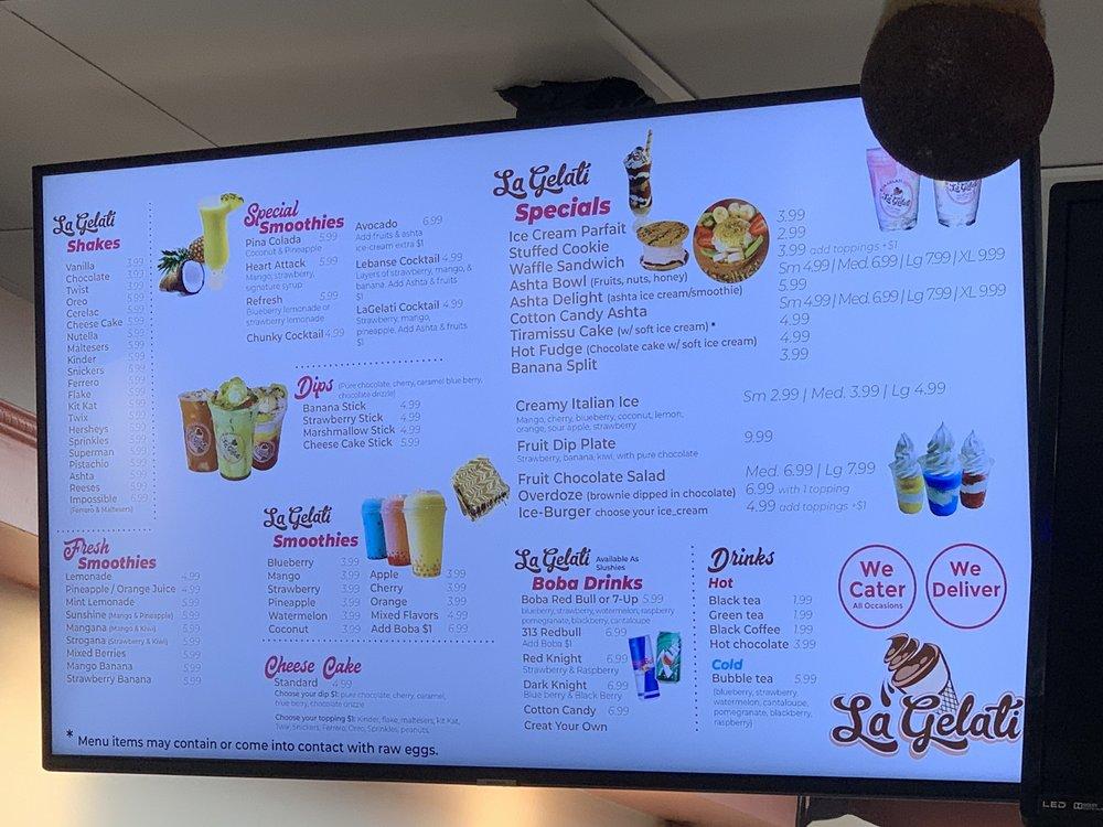 Menu at La Gelati desserts, Dearborn Heights