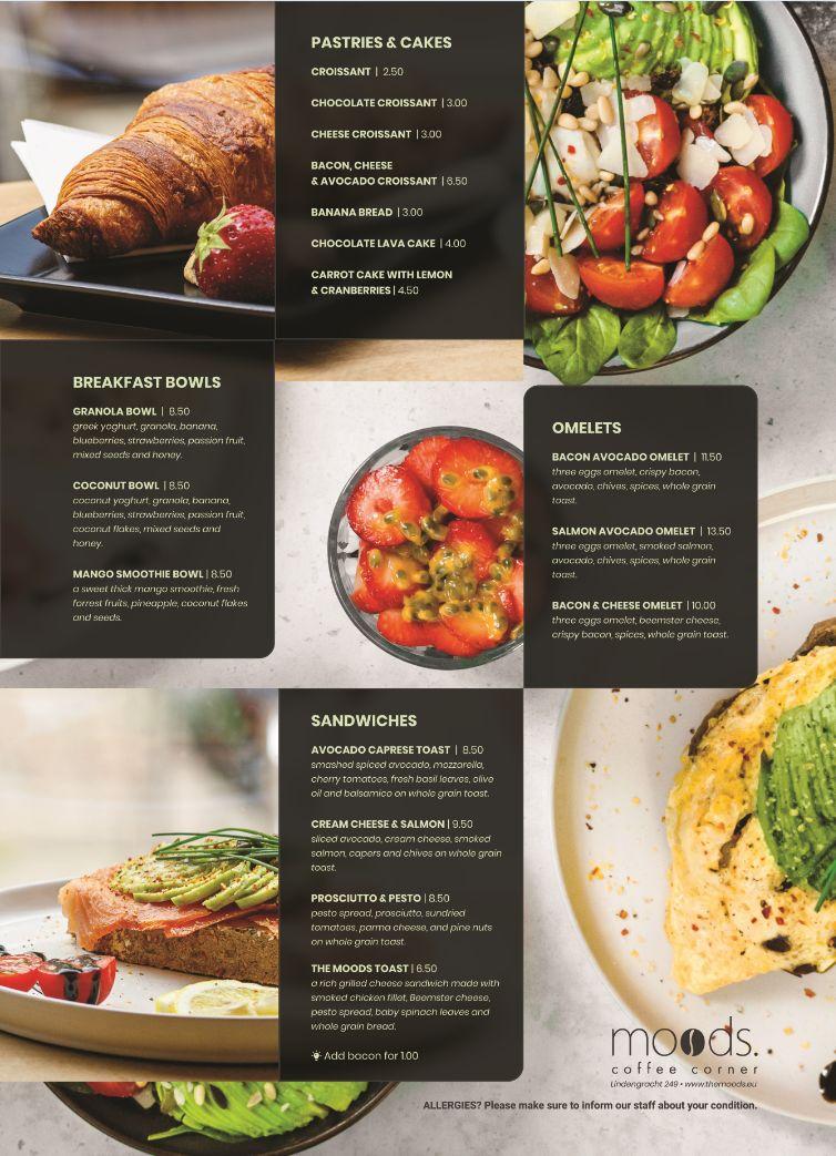 Menu at Moods Coffee Corner, Amsterdam