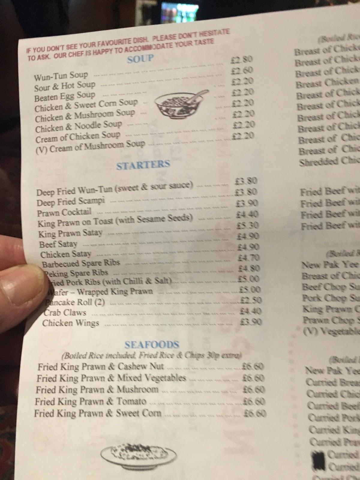 Menu at New Pak Yee restaurant, Wishaw