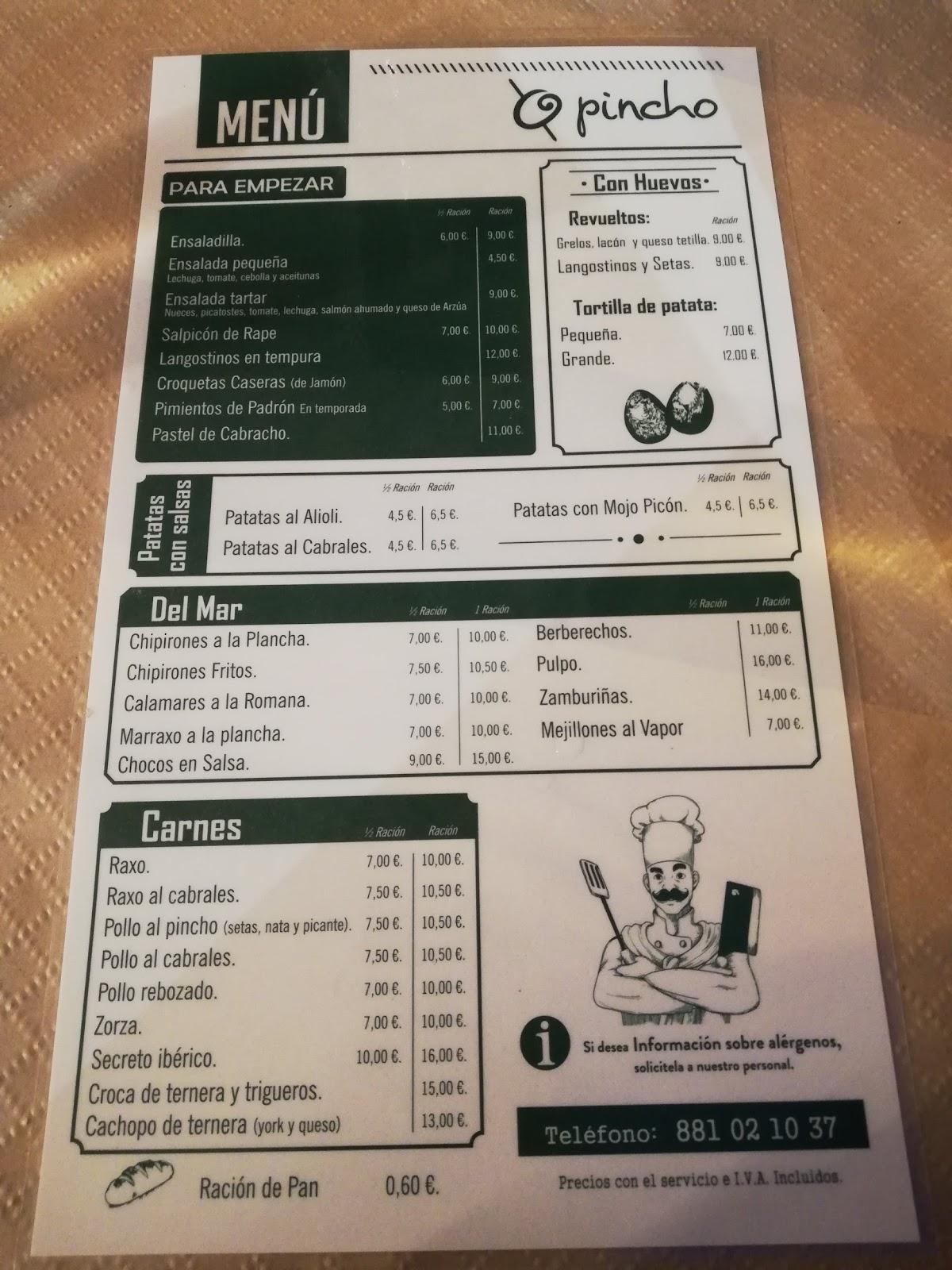 Carta de Restaurante Del Pincho - CERRADO, Ferrol