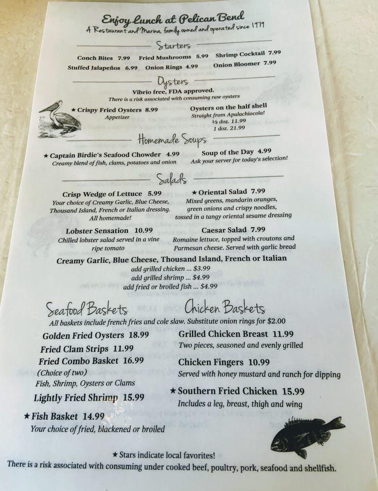 Menu at Pelican Bend pub & bar, Marco Island