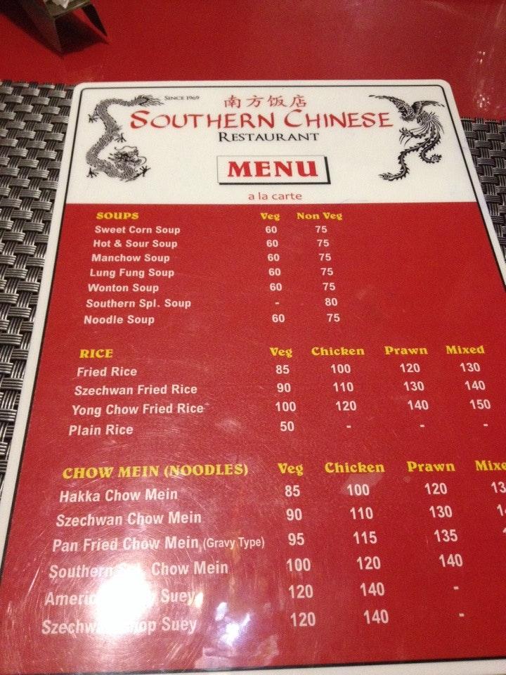 Menu at Southern Chinese Restaurant, Chennai, First Floor