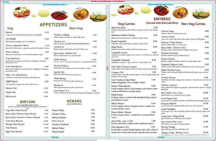 Menu at Spicy India restaurant, Abilene, 243 W Stamford St