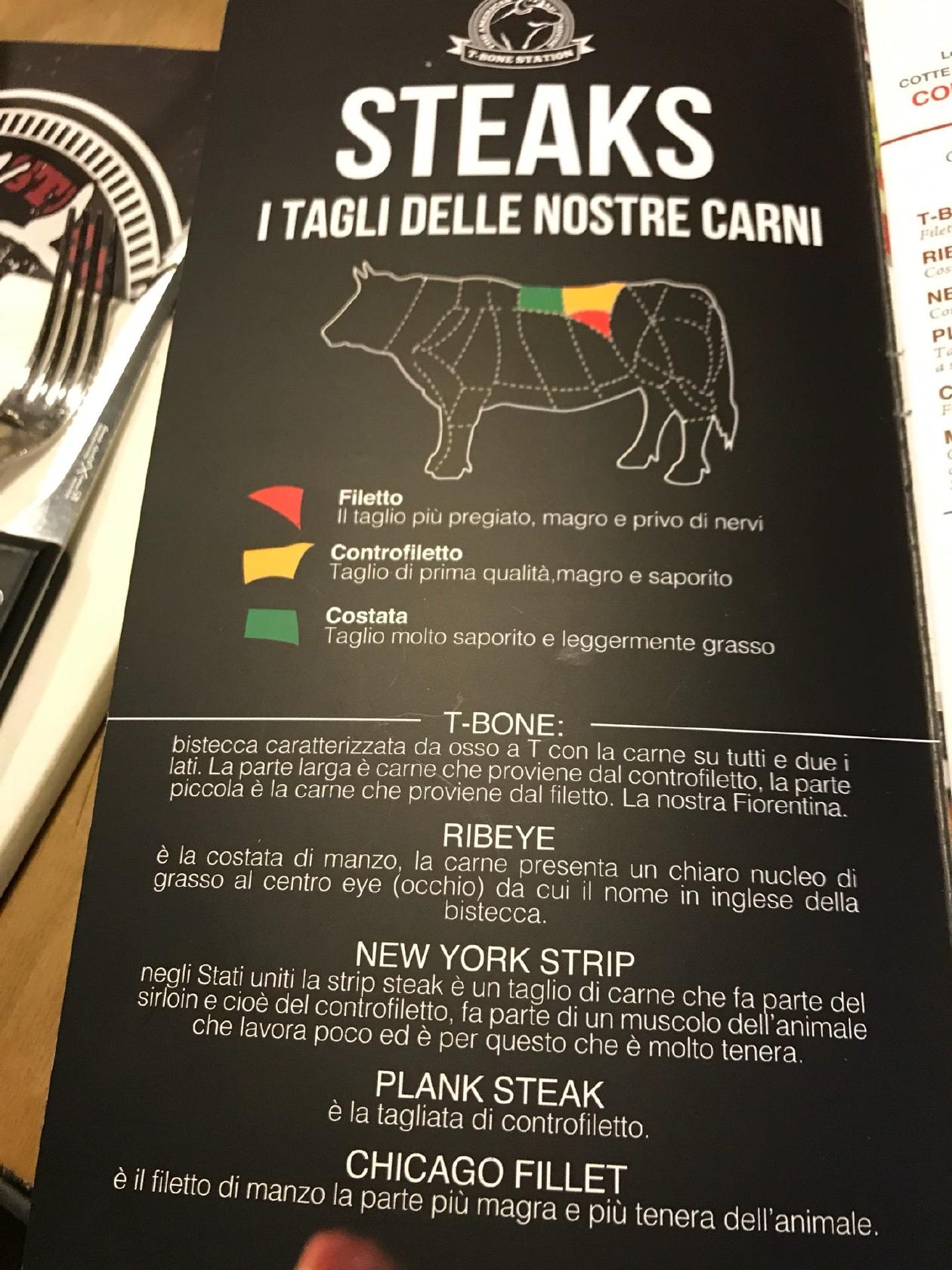 Menu at T - Bone Station steakhouse, Turin
