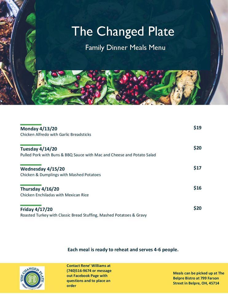 Menu at The Changed Plate restaurant, Belpre