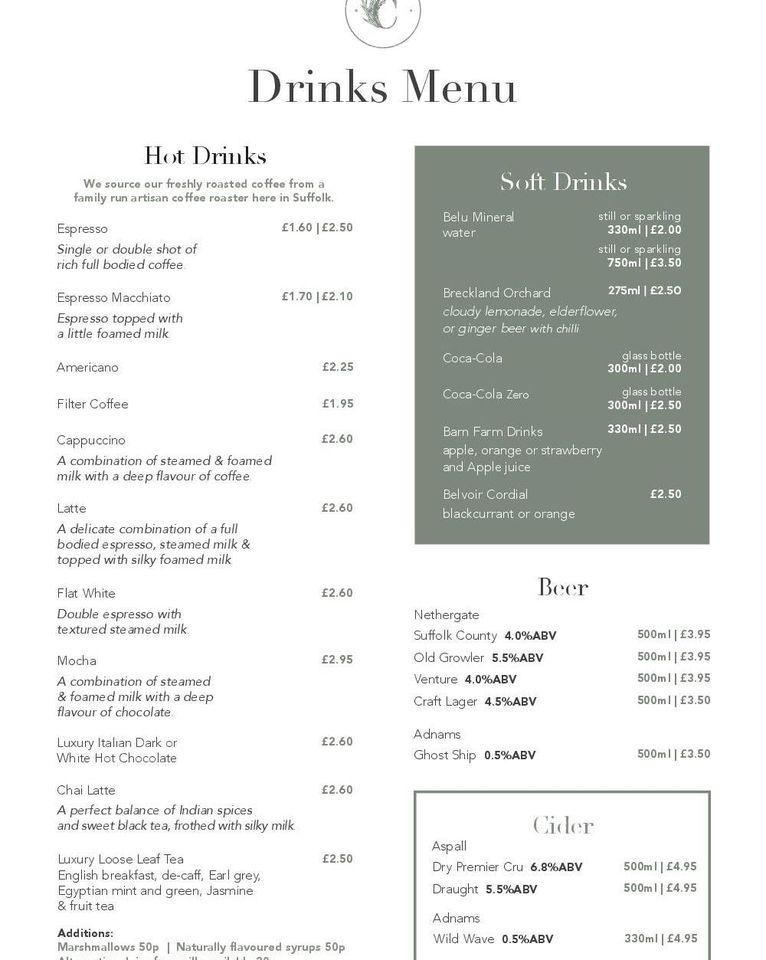 Menu at Willow Tree Farm Shop & Cafe, Glemsford
