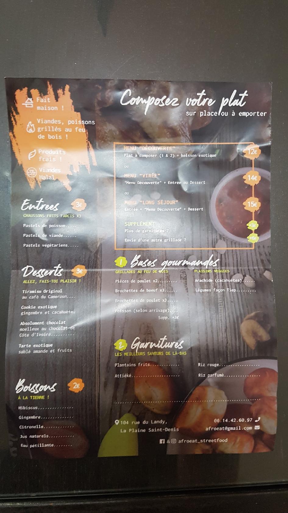 Menu au Afro Eat - Street food africaine restaurant, Saint-Denis