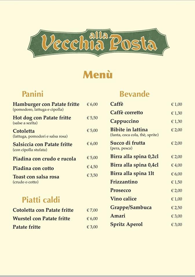Menu da Bar Trattoria Alla Vecchia Posta, Reana del Rojale