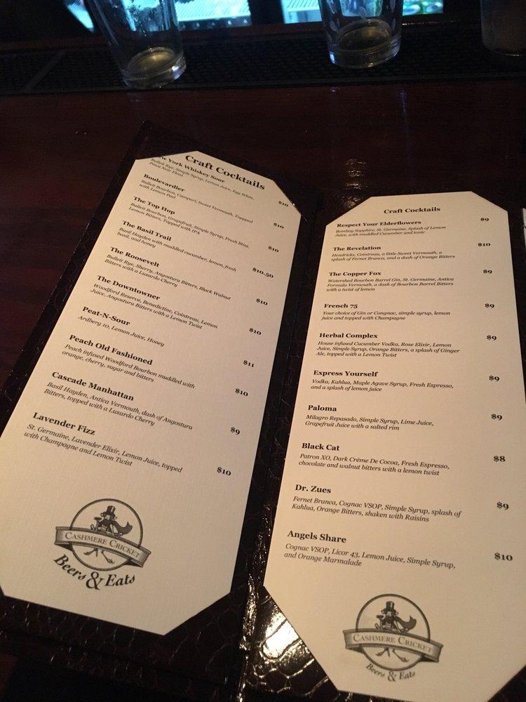 Menu at Cashmere Cricket pub & bar, Cuyahoga Falls