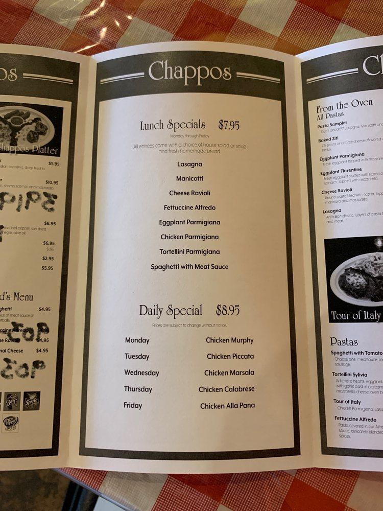Menu at Chappos Cuisine pizzeria, Texarkana, N State Line Ave