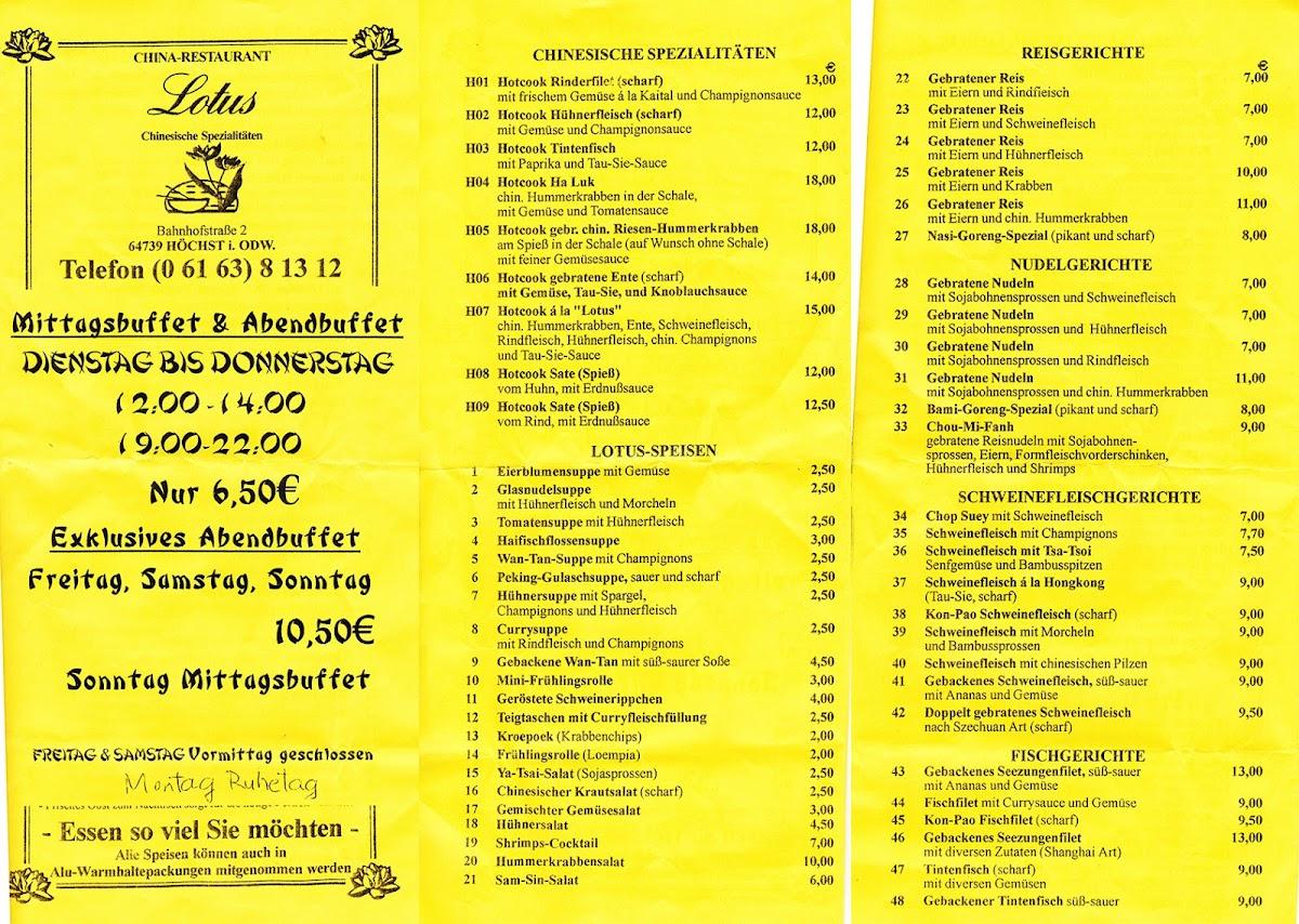 Menu at China-Restaurant Lotus, Höchst im Odenwald