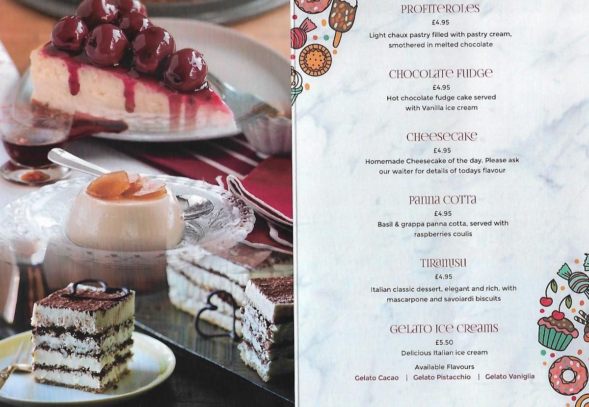 Menu at Cugini’s Italiano restaurant, London