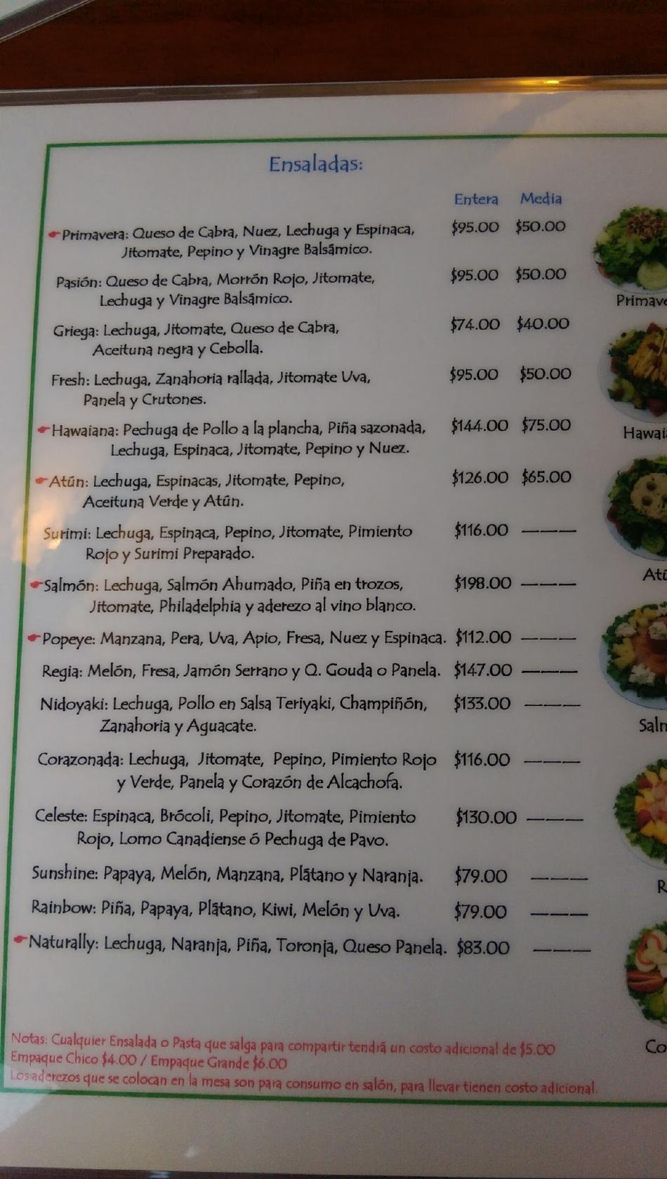 Menu at Fast & Fresh restaurant, Mexico City