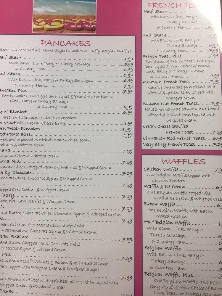 Menu at Kate's Pancake House restaurant, Carolina Beach