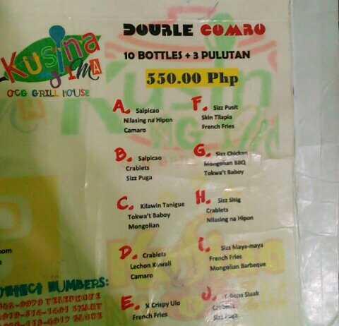 Menu at Kusina Ng Ima (O.C.G. Grill House) restaurant, Apalit