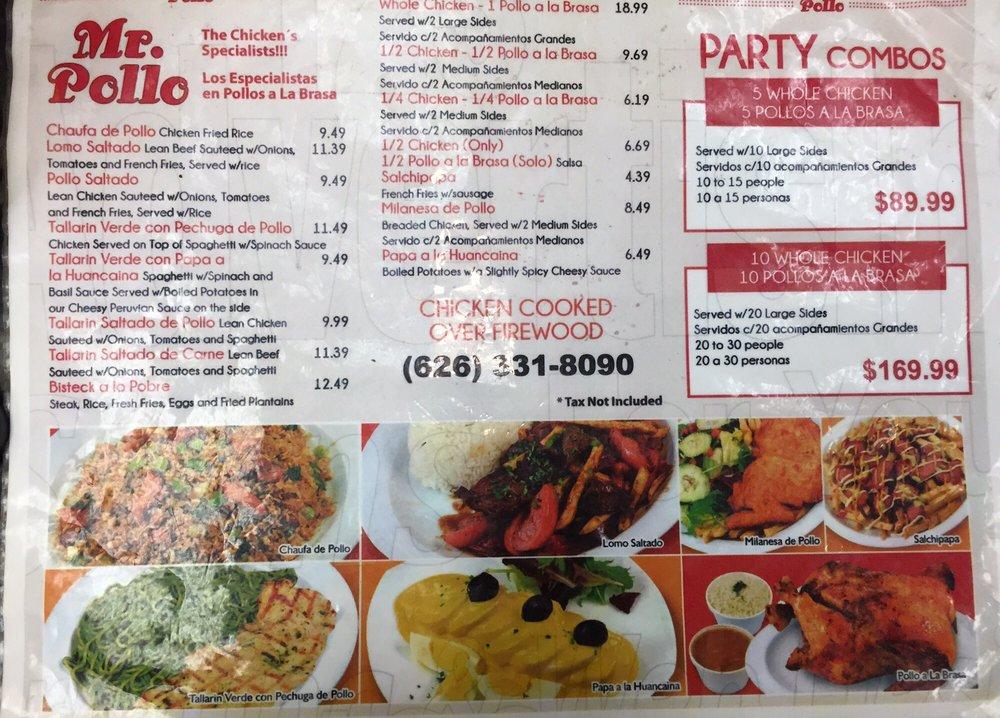 Menu at Mr Pollo restaurant, West Covina