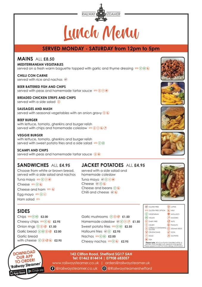 Menu at Railway Steamer Shefford pub & bar, Shefford