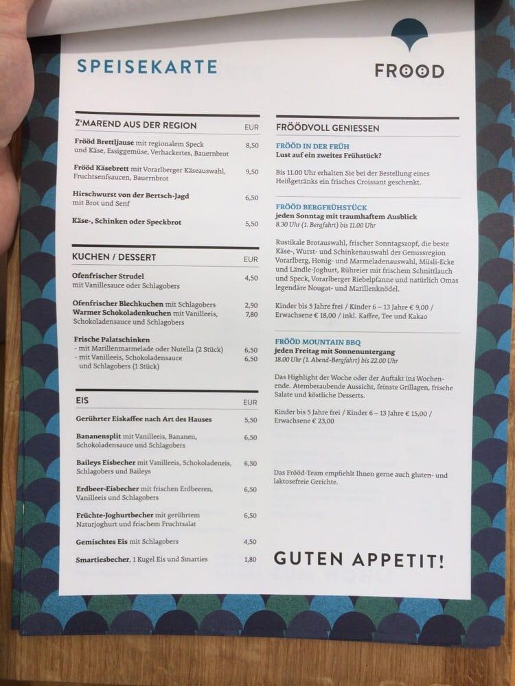 Menu at Restaurant Frööd im Brandnertal, Brand, Burtschasattel