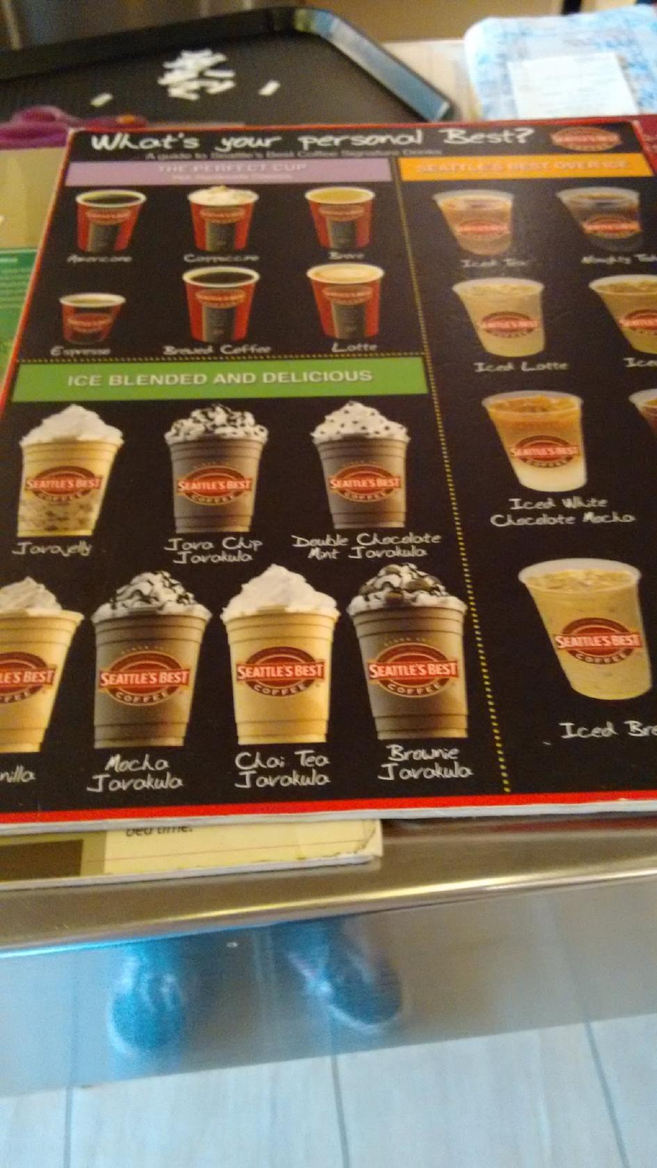 Menu at Seattle's Best Coffee cafe, Quezon City, Katipunan Ave