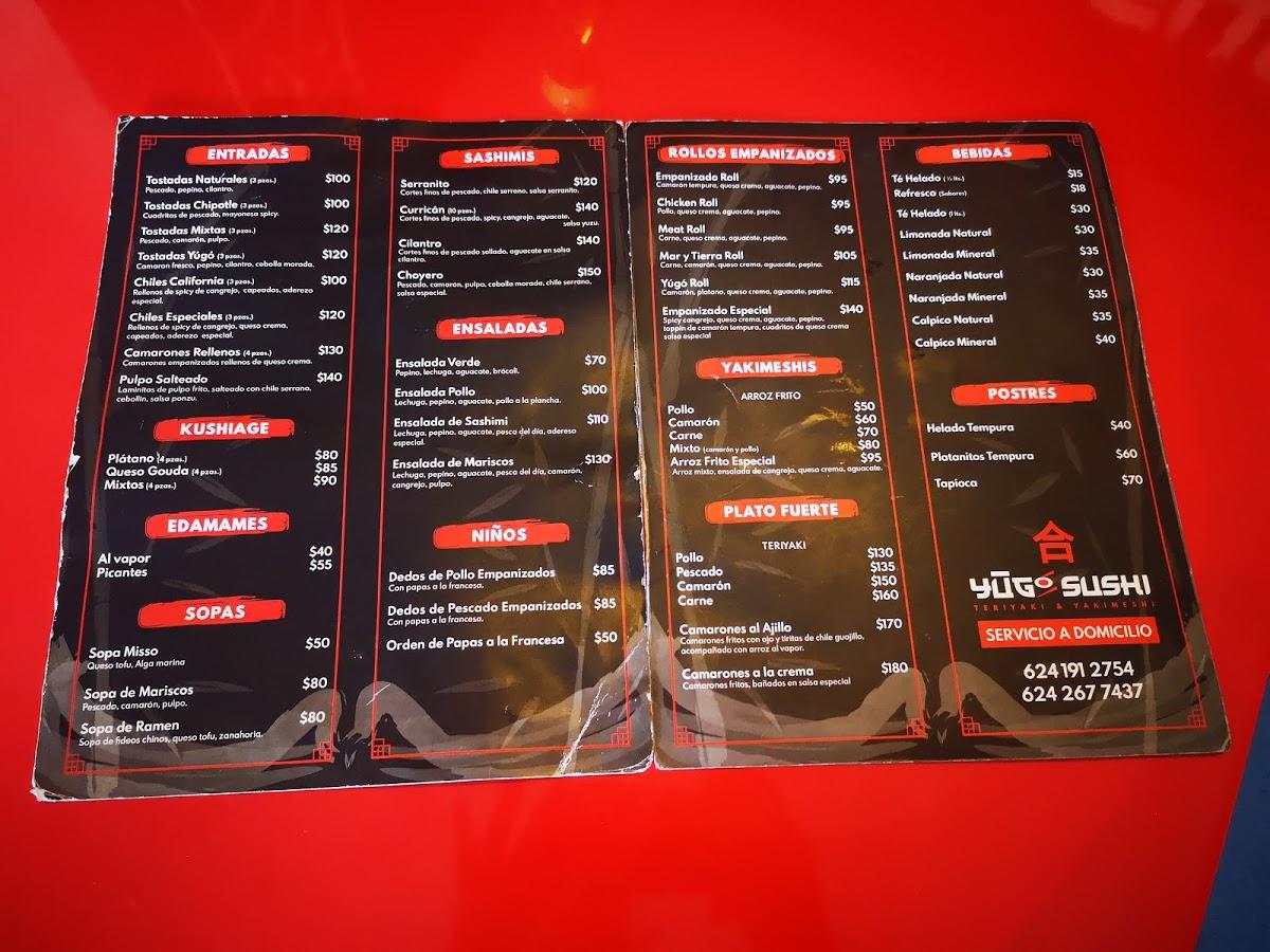 Menu at Yugo Sushi restaurant, Cabo San Lucas