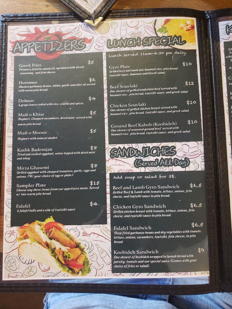 Menu at Bella Balducci's Mediterranean Cuisine restaurant, Kirkland