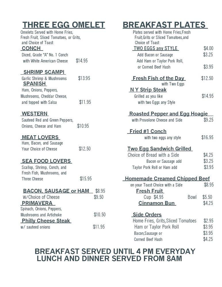 Menu at Cracked Conch Cafe, Marathon