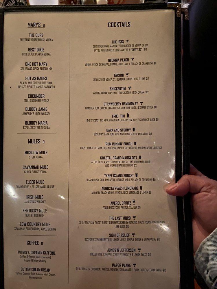 Menu at Crystal Beer Parlor pub & bar, Savannah