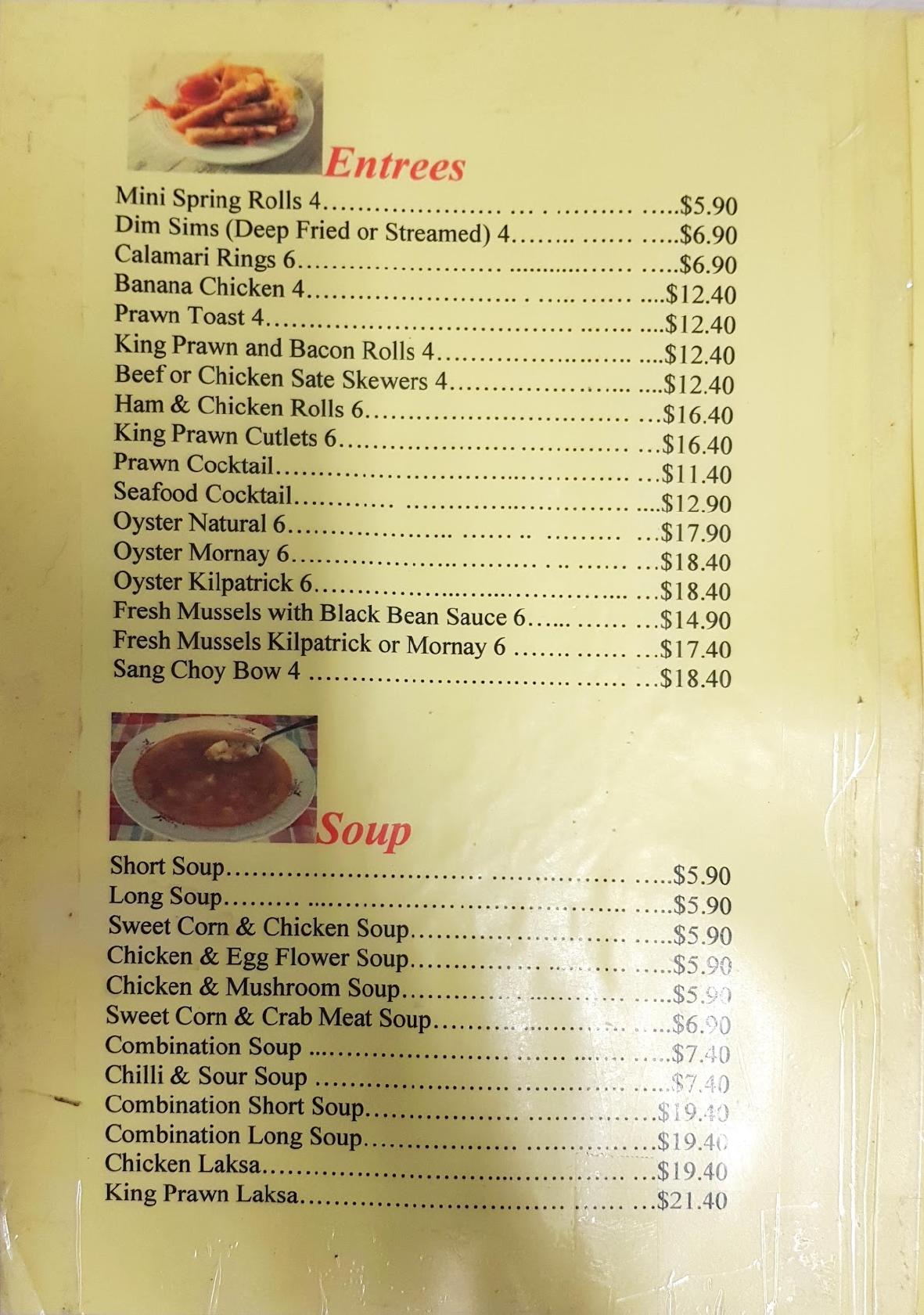 Menu at Hon Doo Restaurant, Walgett