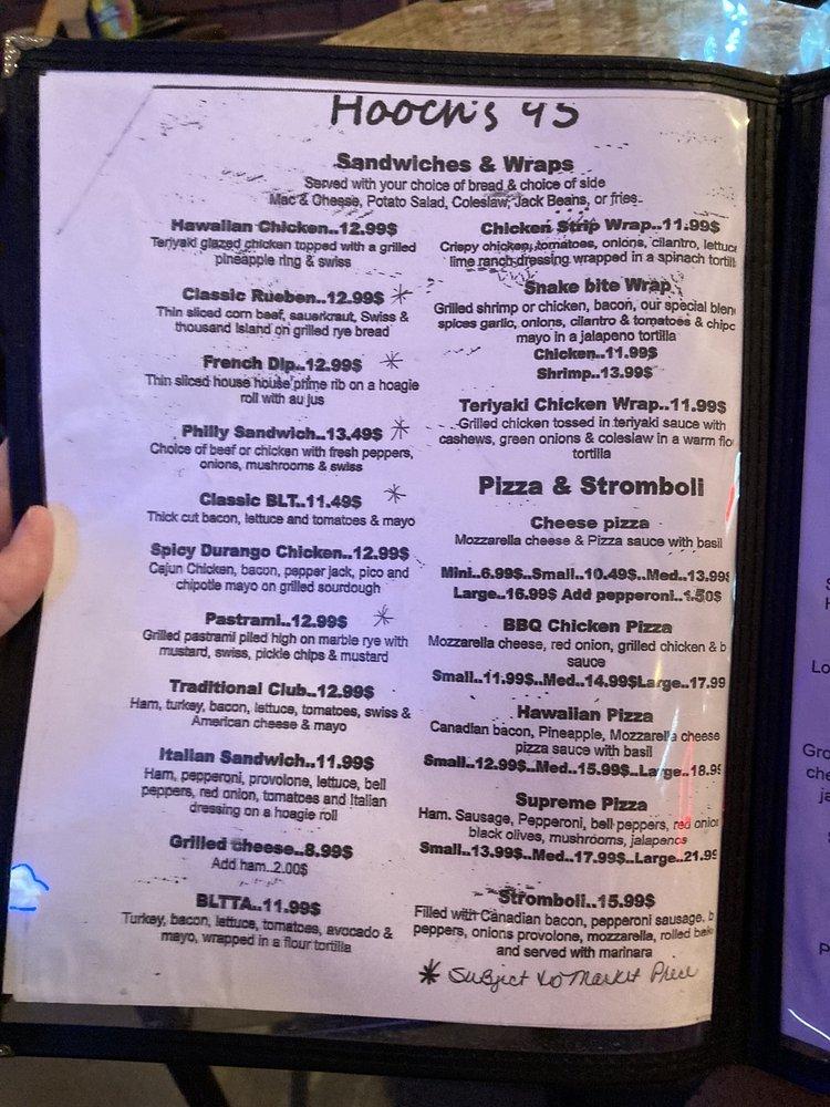 Menu at Hooch's 95 Bar & Grill, Fort Mohave