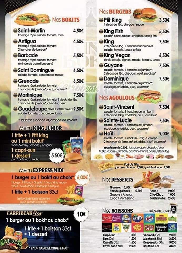 Menu at KING BOKIT restaurant, Le Bourget