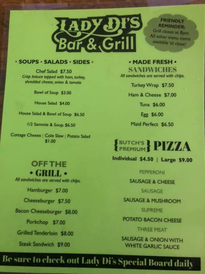 Menu at Lady Di's Park View Inn restaurant, Eldridge