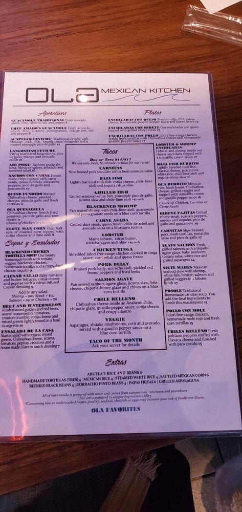 Menu at Ola Mexican Kitchen restaurant, Long Beach
