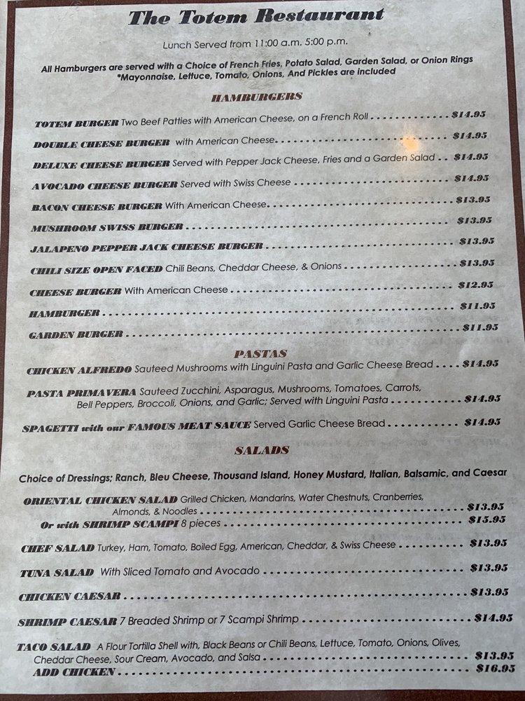 Menu at Totem Cafe, Lone Pine