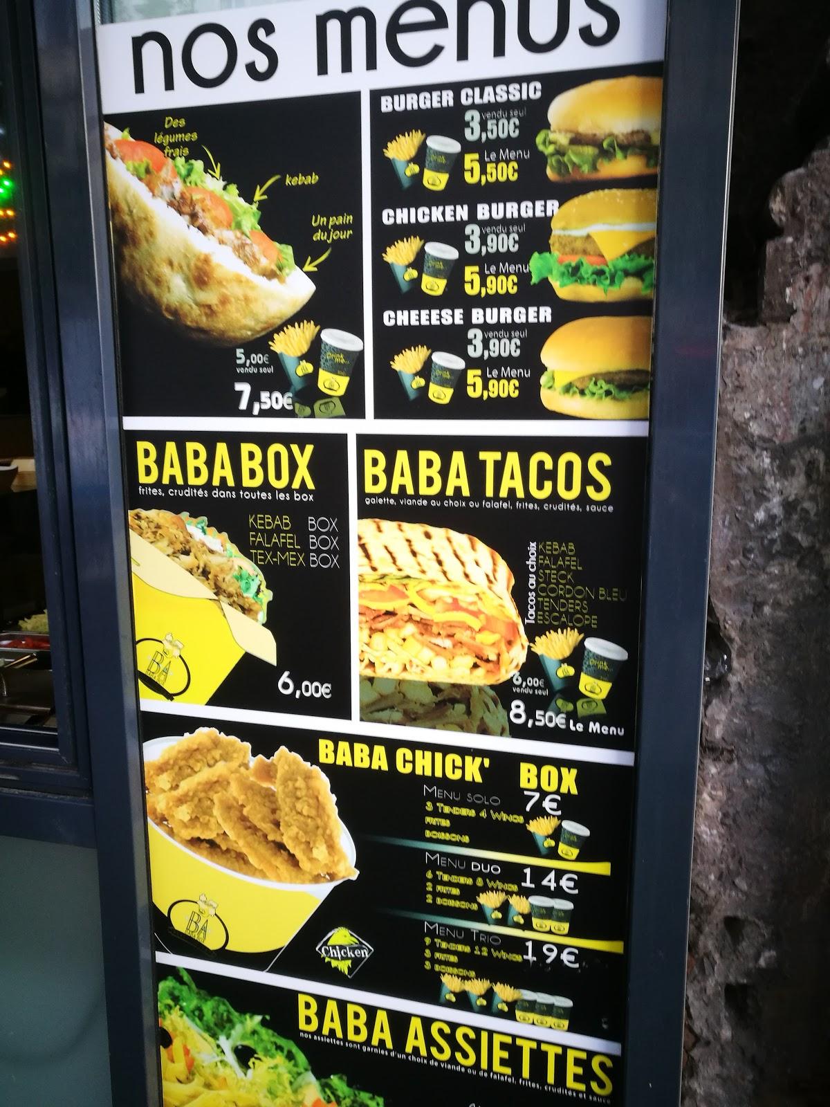 Menu at BA Bababox restaurant, Lyon