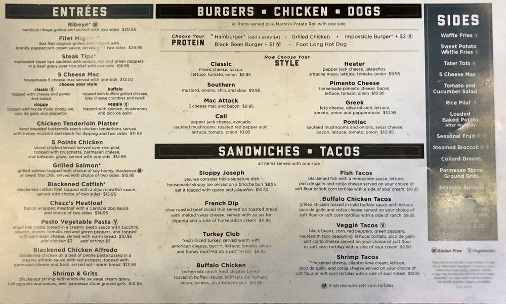 Menu at Five Points Public House, Albemarle