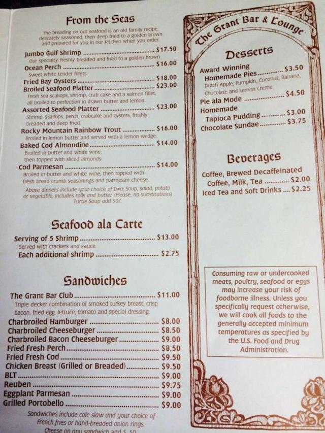 Menu at Grant Bar Inc, Pittsburgh