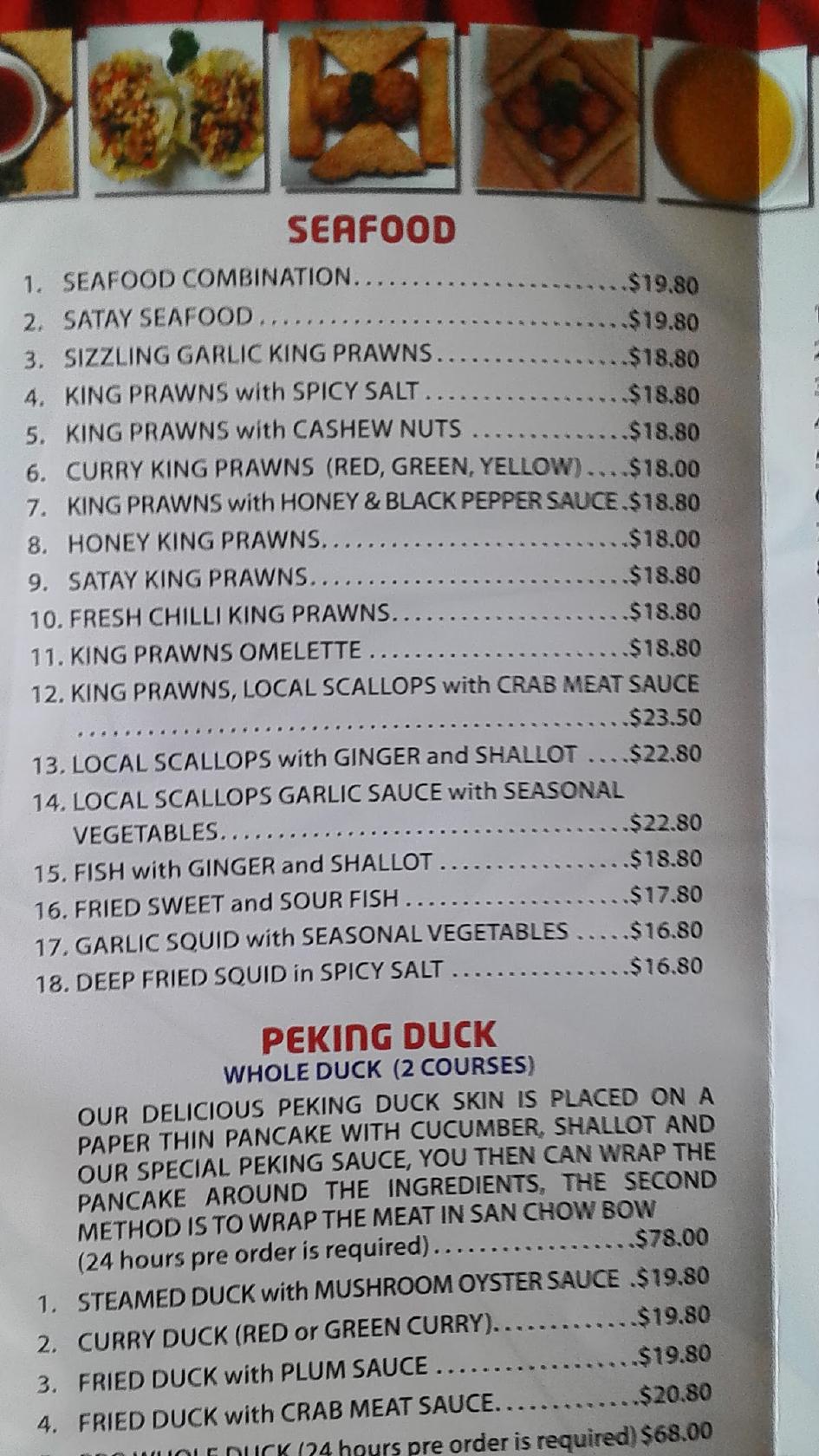 Carta de Happy Sun Restaurant, Yeppoon, 20 Hill St