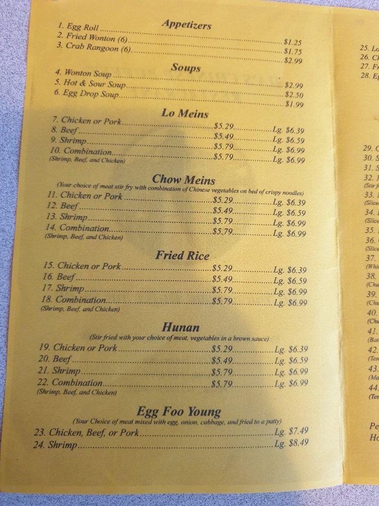 Menu at Ha's Chinese Buffet restaurant, Sparta
