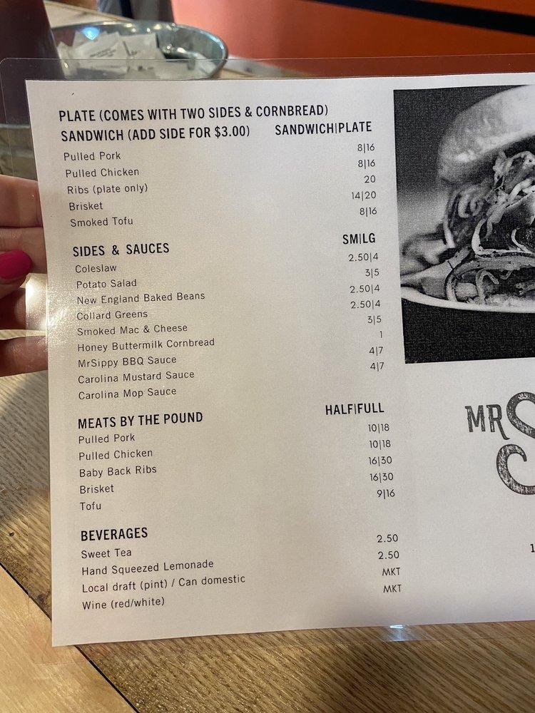 Menu at MrSippy BBQ, Rochester