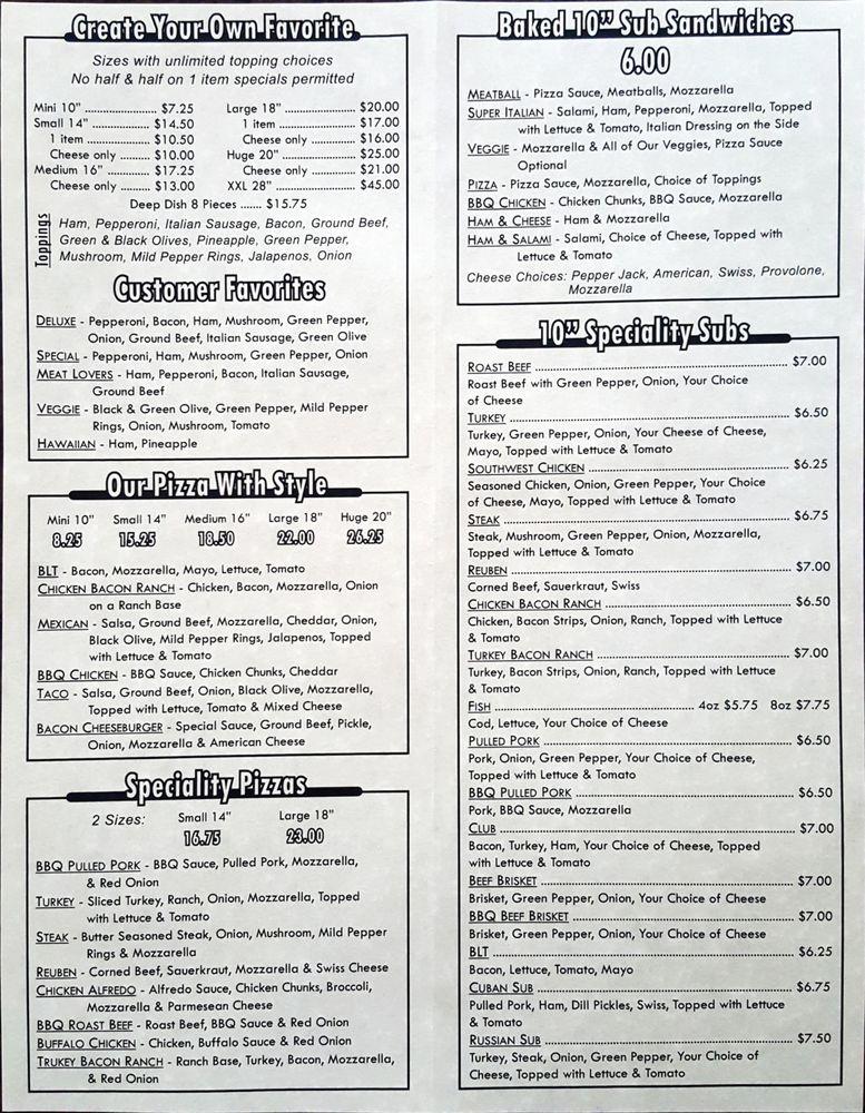 Menu at No Limits Pizza & Pool pizzeria, Rose City