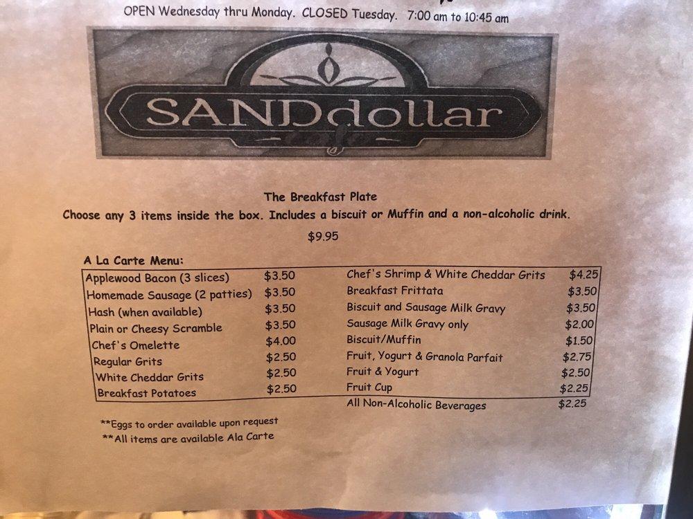 Menu at Sand Dollar Cafe, Port Saint Joe