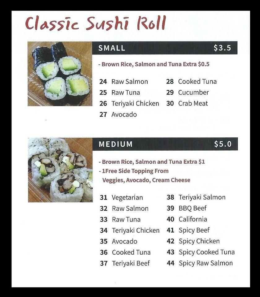 Menu at Sushi Kuni restaurant, Bongaree