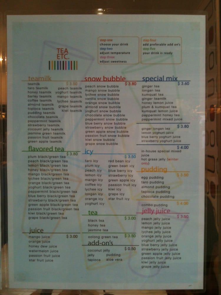 Menu at Tea Etc restaurant, Sunnybank